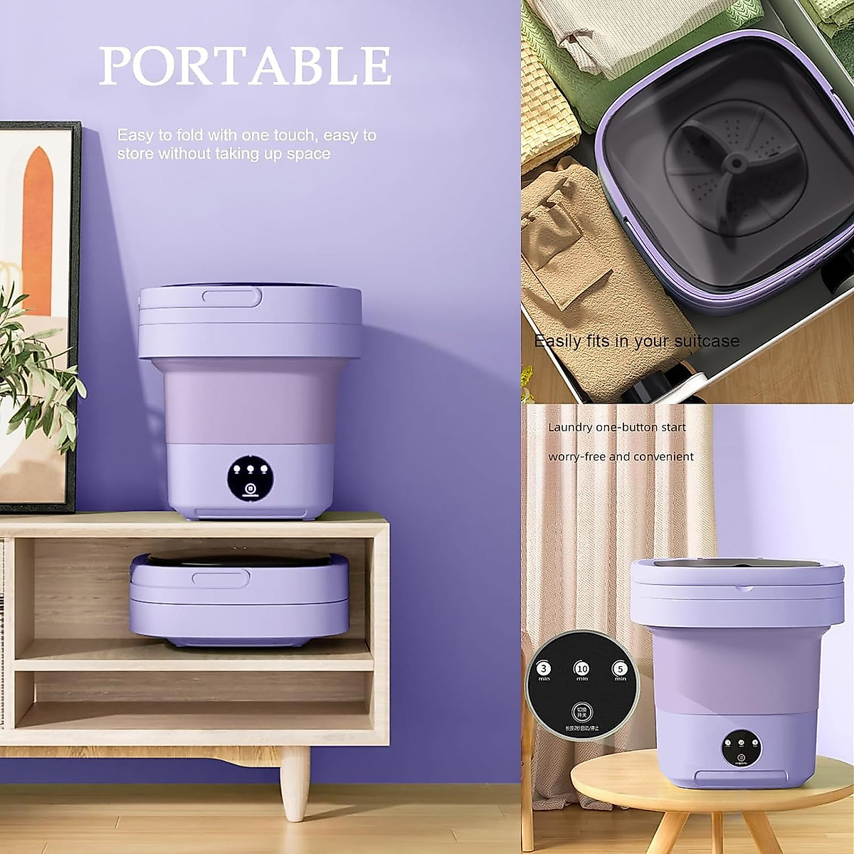 Portable Washing Machine, Upgraded Foldable Mini Washer, Deep Cleaning of Underwear, Baby Clothes and Sock, Best for Apartments, Dormitories, Hotel,Travel (Purple)