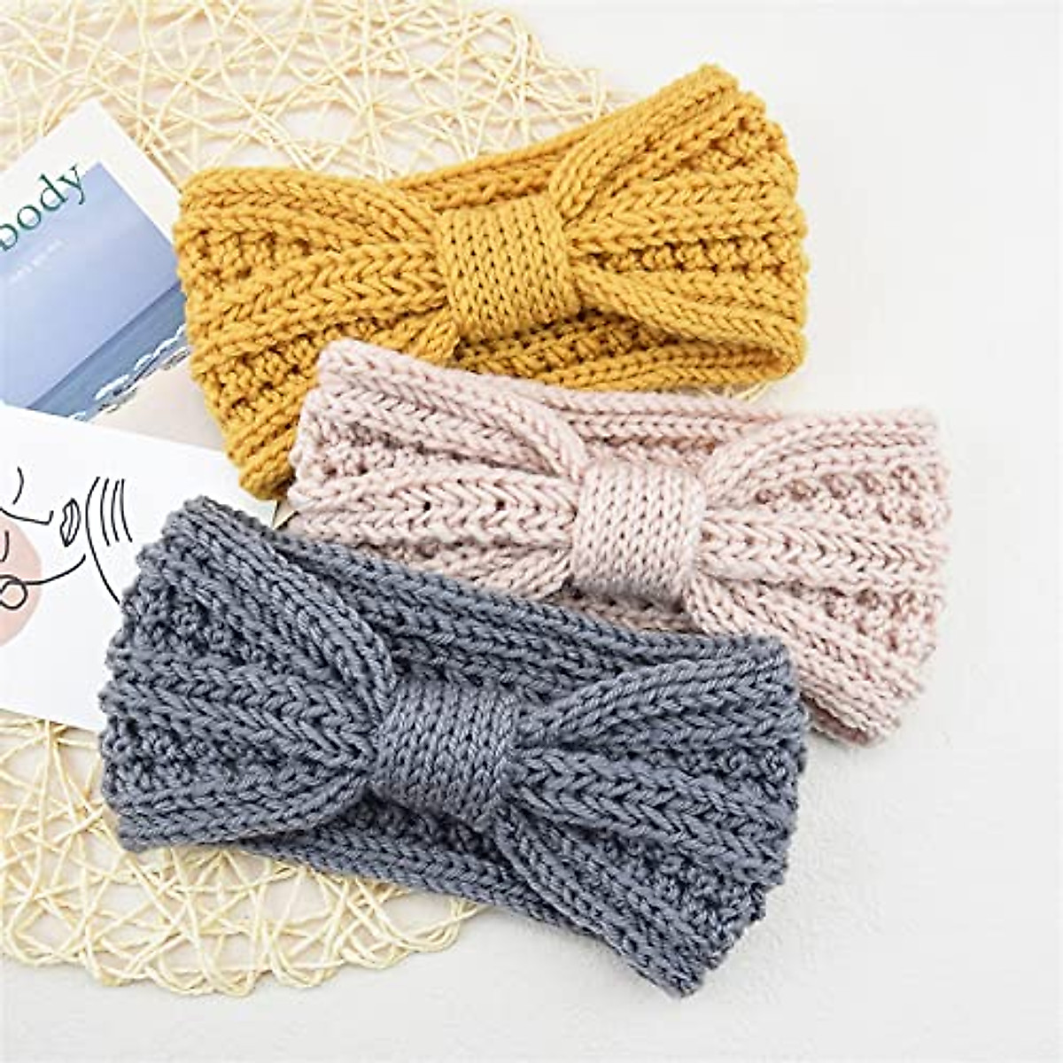 QISUO Autumn And Winter Knitting Hair Band Wheat Bowknot Sports Headband Knotted Ear Protection Head Cover Warm Hair Accessories 1Pcs (Color : 5 Gray)