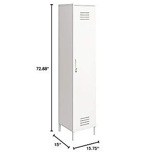 REALROOMS Shadwick 1 Door Tall Single Metal Locker Style Storage Cabinet, Soft White
