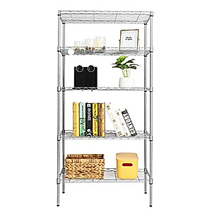 Karl home 5-Shelf Metal Shelves Heavy Duty Adjustable Wire Shelving Unit, 551Lbs Capacity Freestanding Storage Rack for Kitchen, Laundry, Bathroom, Garage, Living Room (Silver)
