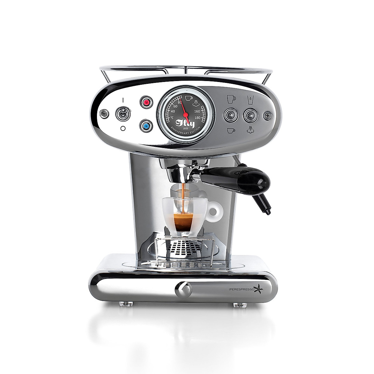 Illy X1 Anniversary 1935 Espresso Single-Serve Machine with Milk Frother Steam Wand for IperEspresso Capsules, 15bar (Stainless)