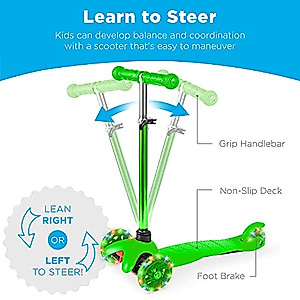 Best Choice Products Kids Mini Kick Scooter Toy w/Light-Up Wheels, Height Adjustable T-Bar, Foot Break - Green