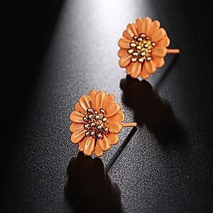 QIAN0813 Bohemian Sunflower Daisy Flower Stud Earring for Women Sweet Temperament Female Statement Earrings (Orange)