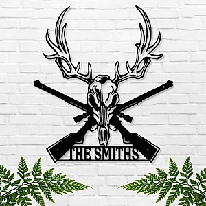 INDOCHI Custom Deer Metal Wall Hangings Decor, Personalized Deer Hunter Name Sign Decoration For Room, Hunting Deer Home Decor, Custom Hunting