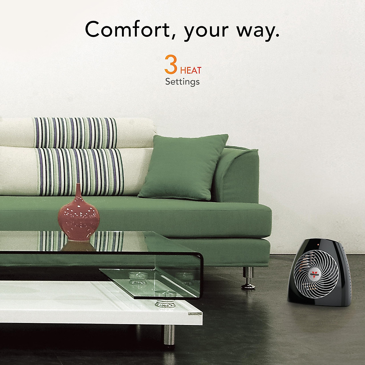 Vornado MVH Vortex Heater with 3 Heat Settings, Adjustable Thermostat, Tip-Over Protection, Auto Safety Shut-Off System, Whole Room, Black