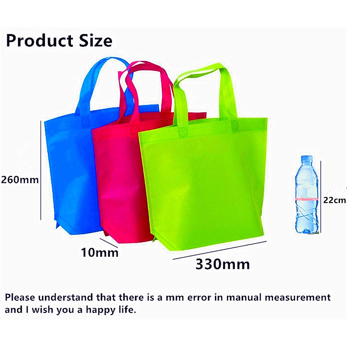 DZTIAN 36 Pack 13" 12 Colors Multi-Color Reusable Tote Gift Bags One Side Blank Non-woven Bags Colored Treat Bags, Fabric Tote Bags, Commodity snack bag