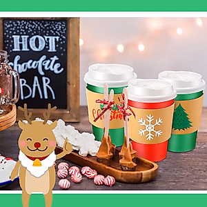 Ziliny 200 Pack 12 oz Christmas Cups with Lids and Coffee Cup Sleeves Red Green Disposable Christmas Paper Coffee Cups for Beverage Chocolate Tea Cocoa Xmas Holiday Table Decorations Party Favors