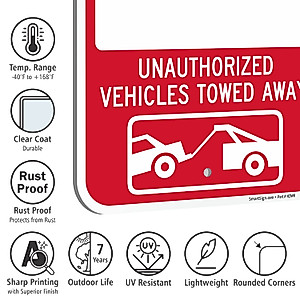 SmartSign Reserved Parking For Employees Sign - 2 Pack, Unauthorized Vehicles Towed Sign, 18 x 12 inch, 2mm Thick Aluminum Composite, Red and White, Made in USA