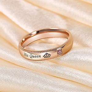 OIDEA His Queen Stainless Steel CZ Wedding Ring Bands Matching Sets for Couples Valentines Day Promise Gifts,Size 5