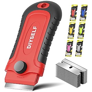 DIYSELF 1 Pack Razor Blade Scraper with 15 Extra Blades, Scraper Tool for Cleaning Window, Paint, Cooktop, Oven, Glass Stove Top Scraper, Razor Scraper with Buit-In Blade Storage