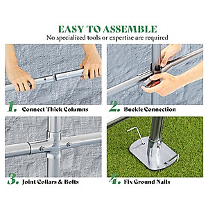 AMERLIFE 6x8x6.6 FT Heavy Duty Portable Shed Storage Shelter, Outdoor Storage Shed with 2 Waterproof Windows & Roll-up Zipper Door, Carport for Motorcycle, Bike, Grey