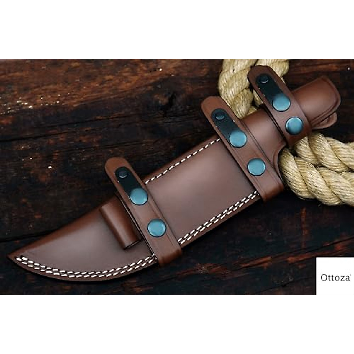 Ottoza Handmade XL Leather Knife Sheath RIGHT HAND Tracker Knife Sheath - Bushcraft Knife Sheath - Hunting Knife Sheath - Survival Knife Sheath Horizontal Carry Dark Brown TOP GRAIN LEATHER No:124