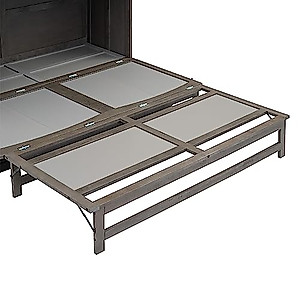 DHPM Queen Size Mobile Murphy Bed Chest with Built-in Charging Station and Big Storage Drawer, Traditional Solid Wood Murphy Cube Cabinet Bed Platform Bed for Small Room Guest Room Office