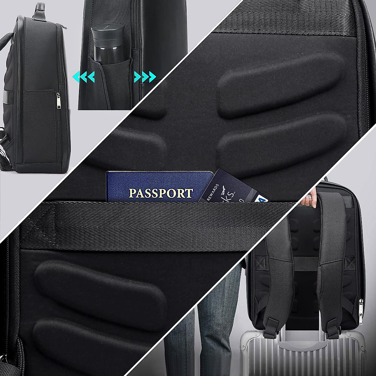 BOPAI Anti-Theft Business Backpack 15.6 Inch Laptop Water-Resistant with USB Port Charging Travel Backpack Anti-Glare Functional Rucksack Light-Weight Backpack for Men (15.6 inch, Black)