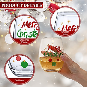 Funtery 6 Pcs Christmas wine Stemless Glass Funny Christmas Gift Set for Teacher Men Women Family Friend Coworker, Gift Ideal Christmas Birthday Wedding Party Supplies(Rich Style)