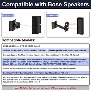 (2 Pack) Adjustable Speaker Wall Mount for Bose Cube Speaker, Ceiling & Wall Mount for Bose UB-20, UB-20 Series II, WB-50 II, Lifestyle Series, Soundtouch Series, Cinemate, Acoustimass Series Black