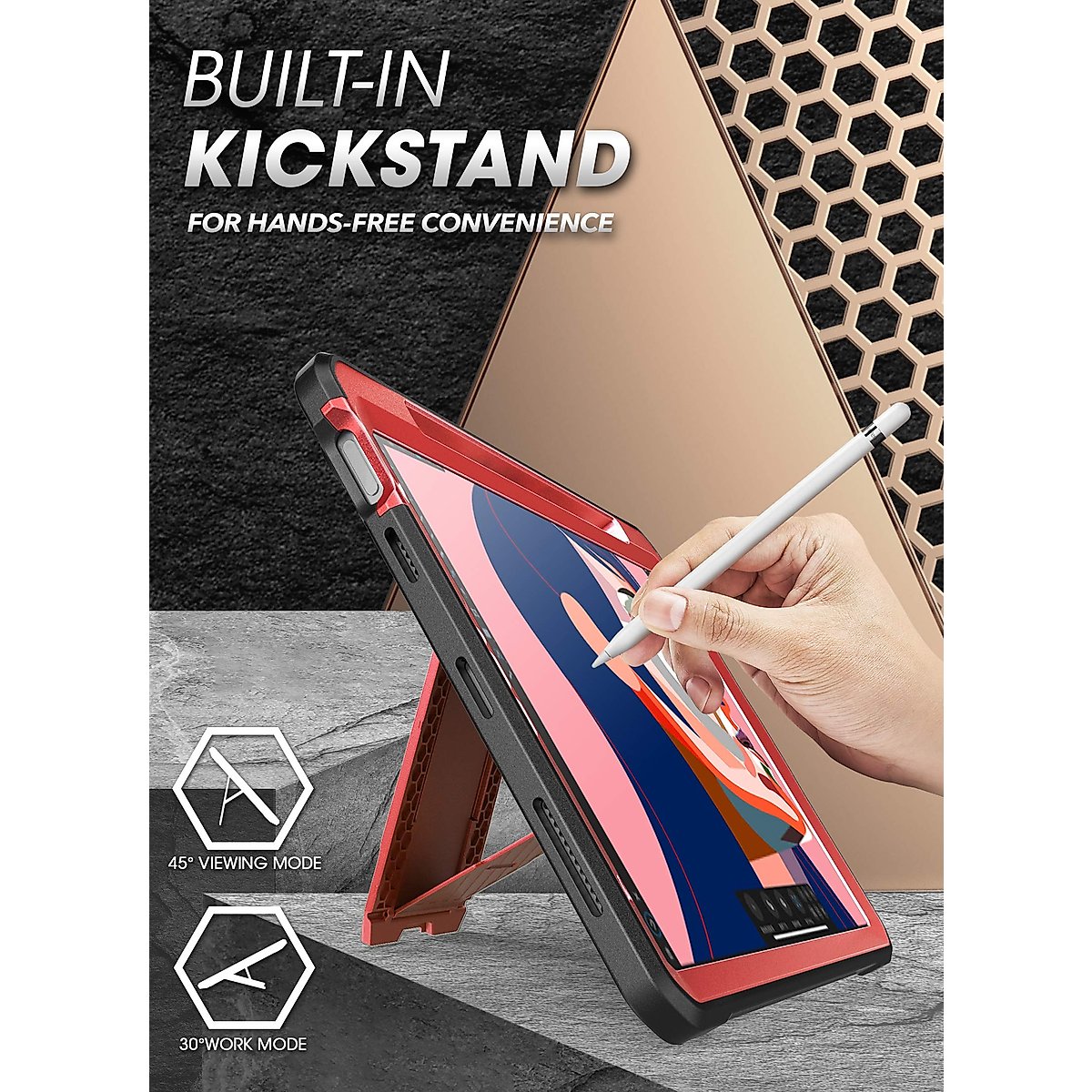 SUPCASE for iPad Air 5th Generation Case/iPad Air 4th Generation Case with Pencil Holder (Unicorn Beetle Pro), [Built-in Screen Protector & Stand] Rugged Case for iPad Air 5/4 10.9 Inch, Ruddy
