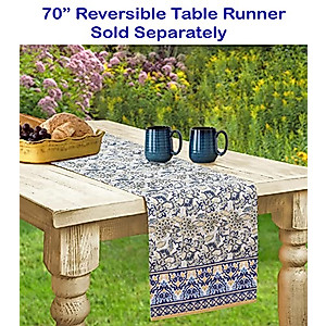 Home Bargains Plus Provence Allure Arabesque Yellow and Blue Floral Bordered Country French Fabric Tablecloth, Indoor Outdoor, Stain and Water Resistant 60" x 102" Oval
