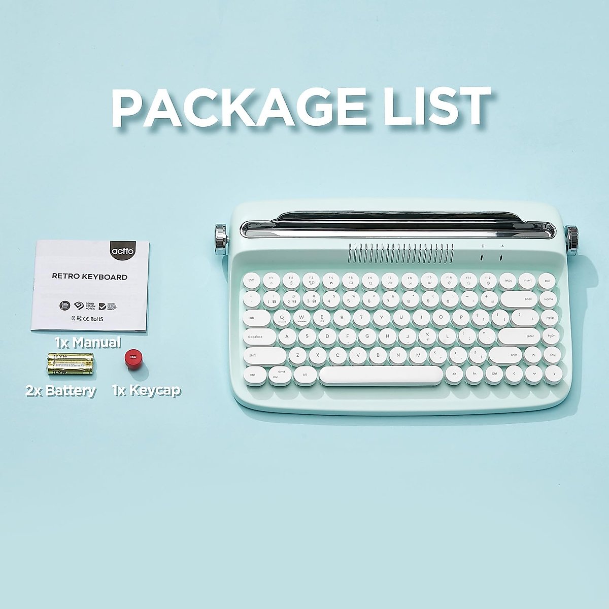 YUNZII ACTTO B303 Wireless Keyboard, Retro Bluetooth Aesthetic Typewriter Style Keyboard with Integrated Stand for Multi-Device (B303, Ivory Butter)