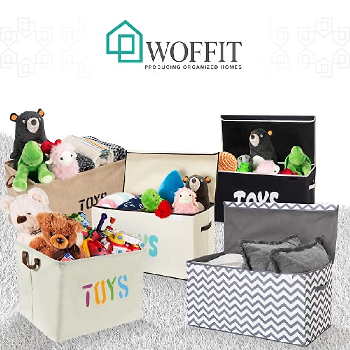 Woffit Set of 2 Toy Storage Organizer Baskets for Nursery, Playroom, Kids & Living Room, Etc, EXTRA LARGE Sturdy and Collapsible Tote Bins for Children & Dog Toys Great Chest Box for Boys & Girls