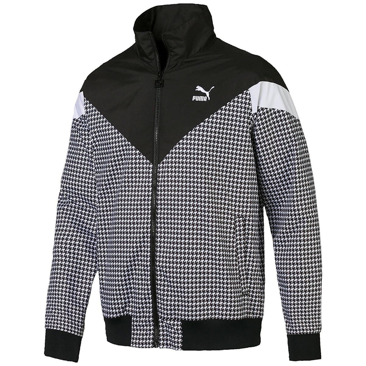PUMA Men's Trend All Over Print MCS Woven Jacket, Black-Houndstooth AOP, L