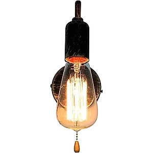 OJRG Retro Industrial Wall Lamp with Switch Indoor Adjustable Wall Lights Pull Cord Switch Vintage E27 Wall Sconces for Kitchen Island Study Reading Bedside Bedroom Wall Mounted Lamp