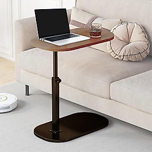 GENDLTHIJ C Shaped End Table for Couch, C Table End Table with Adjustable Height, 360° Swivel Laptop Desk for Livingroom,Bedroom,Study and Small Spaces,Bedside Table (Walnut Wood)