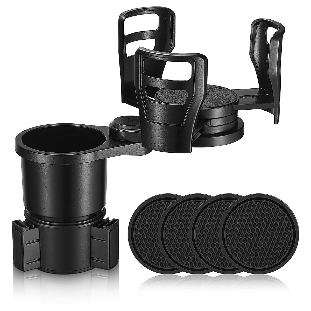 Cup Holder Expander for Car with Car Coasters 4 pcs,THIS HILL 2 in 1 Multifunctional Car Cup Holder Extender Adapter with Adjustable Base for Snack Bottles Cups Drinks,Non-Slip