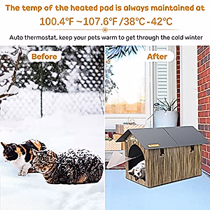 Heated Cat House, PETNF Waterproof Cat House for Indoor Outdoor Cats in Winter, 2 Doors Heated Cat Bed for Outside Feral Cats with Heated Pad, Weatherproof Insulated Kitty House Outdoor Shelter