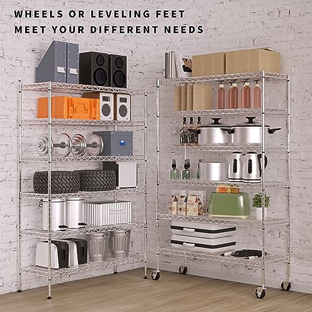 YYkokocat 6-Tier Adjustable Storage Shelves Heavy Duty Wire Shelving Unit with Wheels 2100Lb Metal Layer Rack Shelf NSF Shelving for Closet Kitchen Garage, 82" H x 48" L x 18" D - Chrome