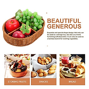 DOITOOL Rattan Serving Tray 3 Compartments Wicker Fruit Bread Basket Woven Ottoman Tray Rustic Cupcake Snack Candy Serving Platter for Appetizer Vegetable Storage