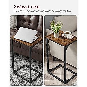 VASAGLE C-Shaped End Table, Side Table for Sofa, Couch Table with Metal Frame, Small TV Tray Table for Living Room, Bedroom, Rustic Brown and Black
