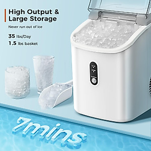 AGLUCKY Nugget Ice Maker Countertop, Portable Pebble Ice Maker Machine with Self-Cleaning Function,35lbs/24H,One-Click Operation,Pellet Ice Maker for Home/Kitchen/Office(White)
