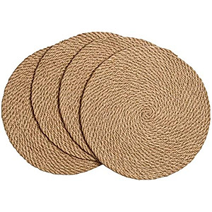 Amidaky Round Woven Placemats Set of 4 Braided Placemats Washable Natural Jute Round Table Mats 14 inches Brown