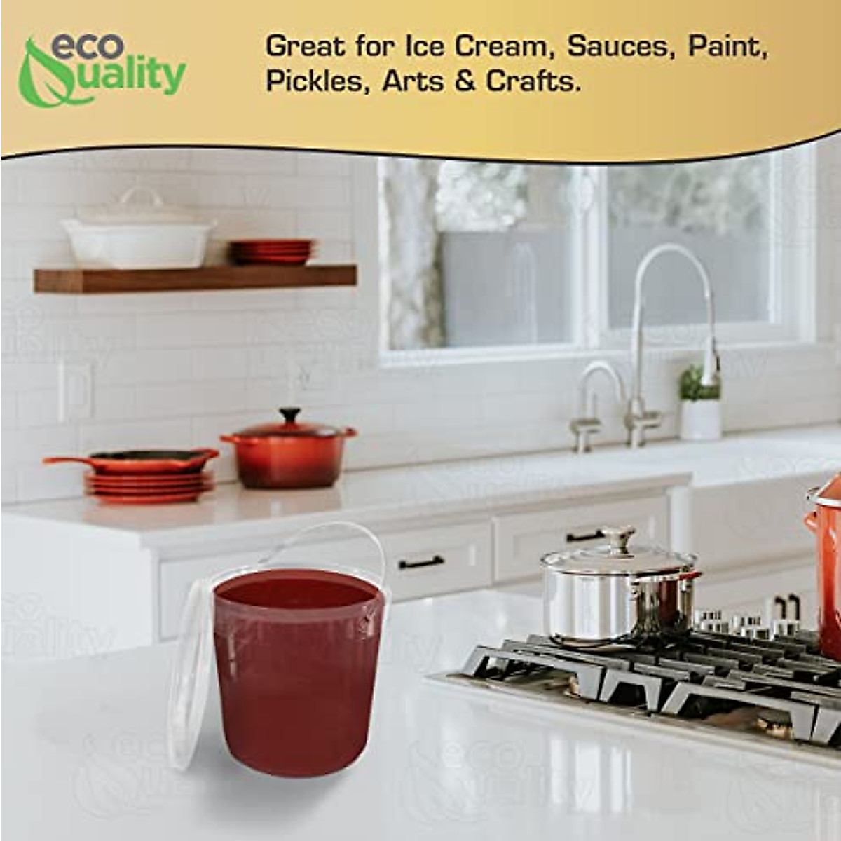 1 Gallon (128 oz) Clear Plastic Bucket with Lid and Handle (5 Pack), Ice Cream Tub with Lids - Food Grade Freezer and Microwave Safe Food Storage Containers, Round Plastic Pail Container with Lid, BPA Free