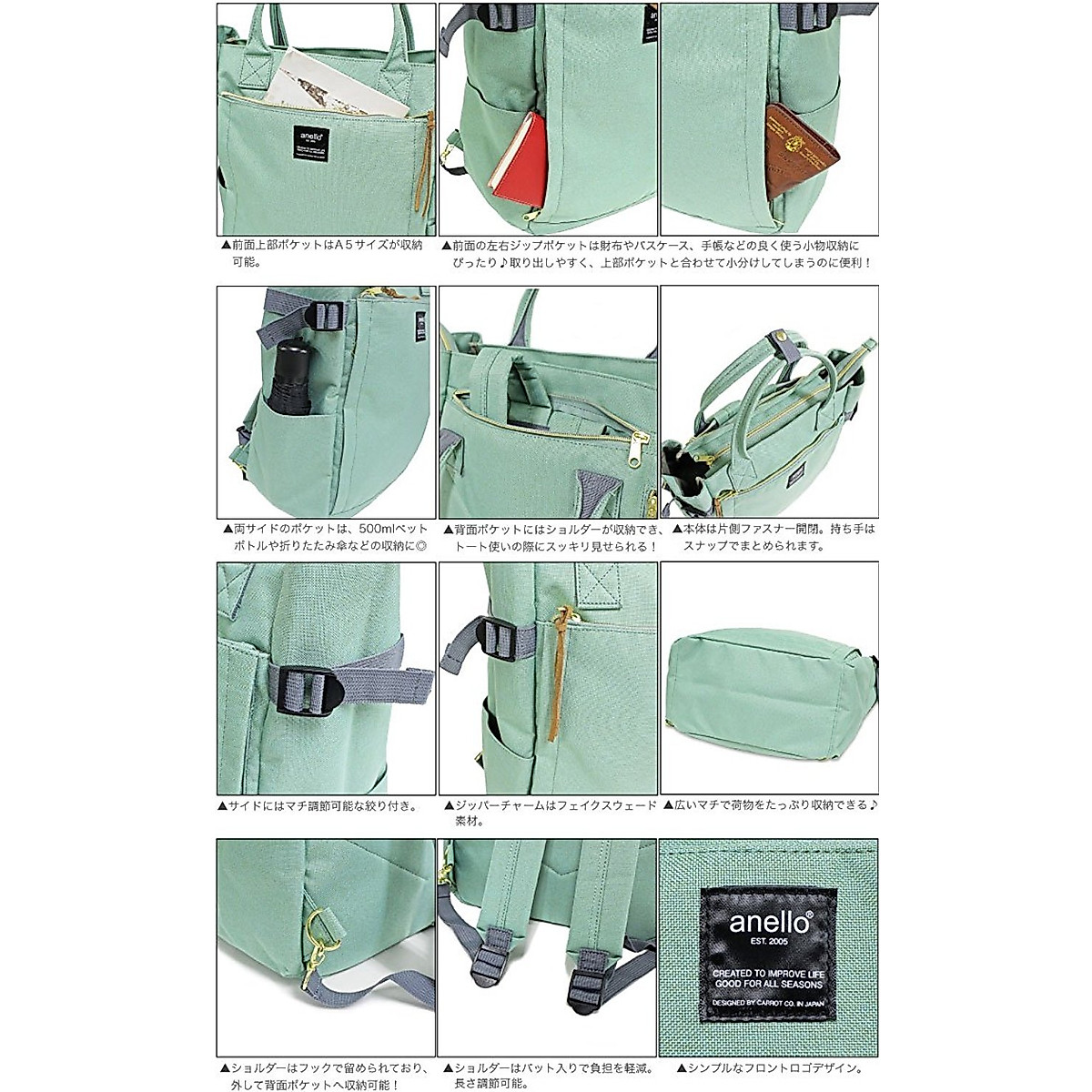 anello(アネロ) Women Regular 2-Way Tote Backpack, NVY