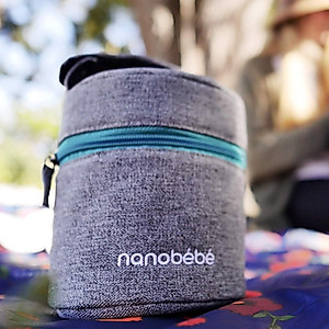 NANOBÉBÉ nanobebe Breastmilk Baby Bottle Cooler & Travel Bag with Ice Pack Included. Compact Triple Insulated, Easily attaches to Stroller or Diaper Bag- Grey