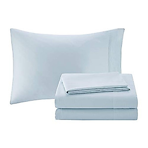 Madison Park Aubrey Cozy Comforter Set, Faux Silk Jacquard Paisley Design - All Season Down Alternative Bedding with Cotton Bed Sheets, Bed Skirt & Toss Pillows, Queen Blue 12 Piece