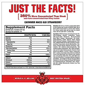 MuscleMeds Carnivor Mass Anabolic Beef Protein Gainer, Strawberry, 6 Pound