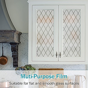 VELIMAX Lattice Frosted Window Film Window Privacy Film Static Cling Window Vinyl Opaque Glass Sticker Non Adhesive Anti-UV 17.7x78.7 inches