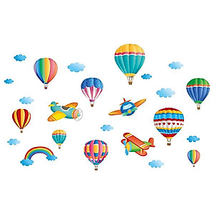 Colorful Rainbow Kids Room Wall Decals Cute Airplane Balloon Animal Wall Stickers Nursery Classroom Wall Decal Children Nursery Playroom Baby Room Decor Fantastic Wall Decal