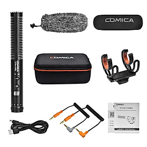 comica VM20 Shotgun Microphone, Super-Cardioid Camera Microphone with Rycote Shockmount, Windscreen, Wind Muff, OLED Power Display, Video Microphone for Smartphones, DSLR Cameras, Tablets, Laptops