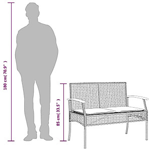 MINERWALL Patio Bench with Cushion Black Poly Rattan Acacia Wood,Comfortable Patio Bench with Padded Cushion and Durable Rattan Frame for Outdoor Use Patio Benches, Outdoor Furniture, Outdoor Benches