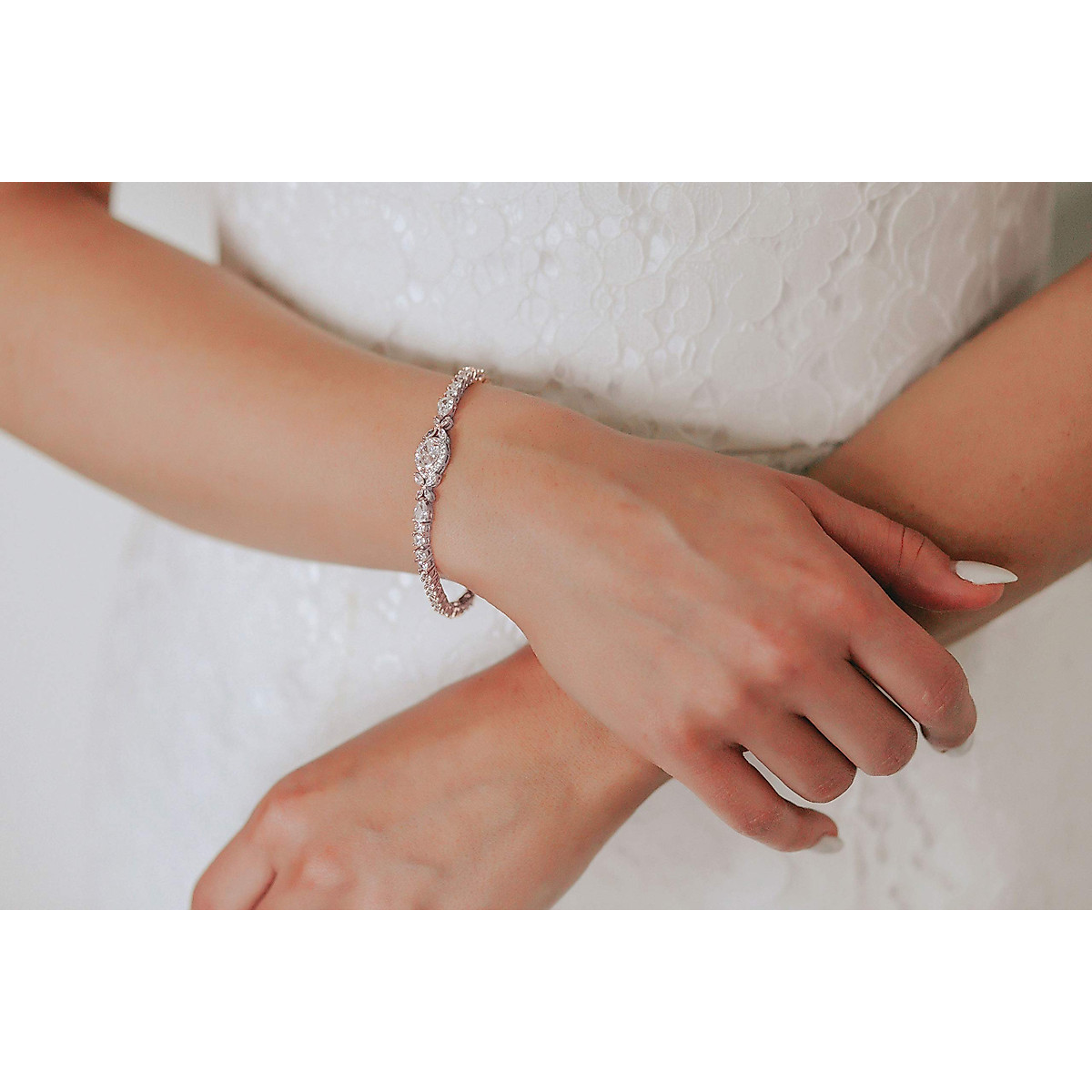 SWEETV Cubic Zirconia Teardrop Tennis Bracelets for Wedding Bridal Jewelry, Crystal Rhinestone Bracelets for Brides,Bridesmaid, Women, Silver