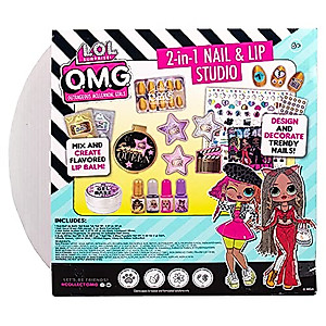 L.O.L. Surprise! O.M.G. 2-in-1 Lip & Nail Studio by Horizon Group USA, Double Feature Series, DIY Beauty Kit for Kids, Create 3 L.O.L. Surprise Lip Balms, Design & Decorate Trendy Nail Art