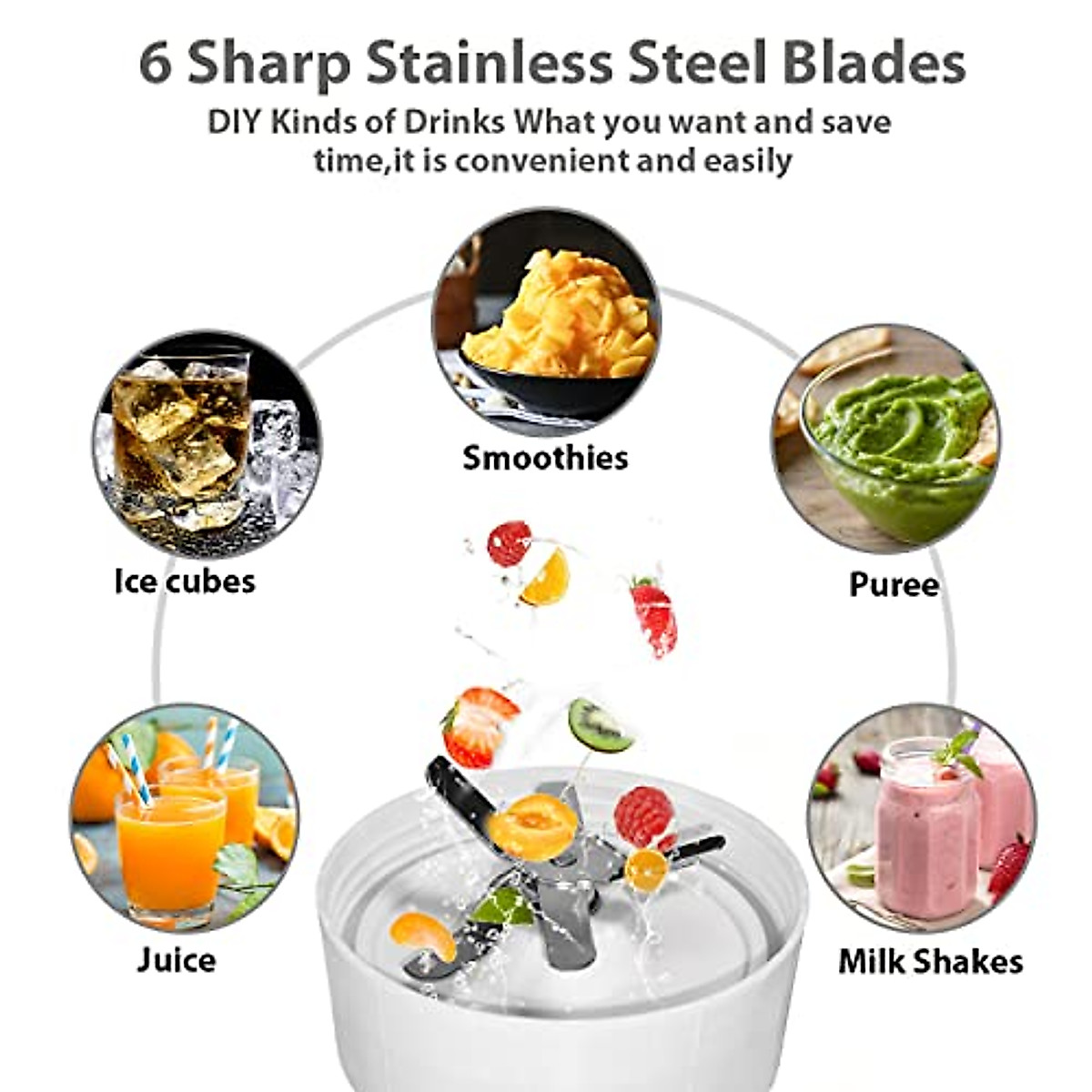 Portable Blender for Shakes and Smoothies Nutrient Extractor Personal Blender Smoothie Blender Electric Juicer Cup Vegetable Fruit Mix Food Processor Frozen Drink Crushed Nuts Spices