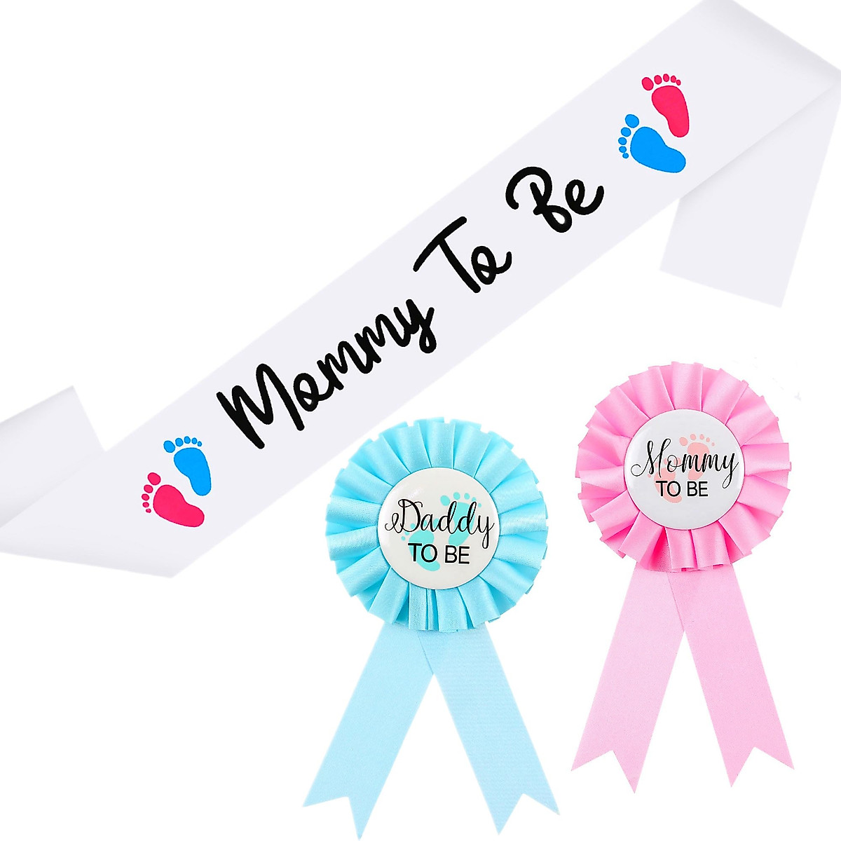 2024 Baby Shower Sash Gifts Mommy to Be Daddy to Be Badge Combo Kit Party Favors Decorations Photo Props New Parents Keepsake, Blue & Pink Spring