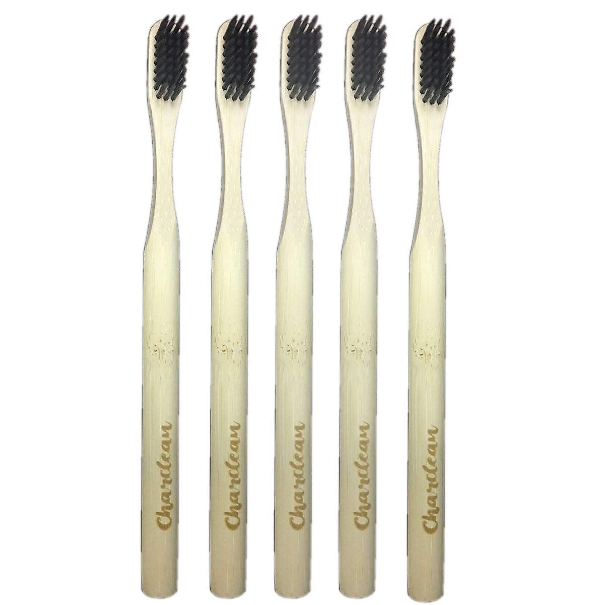 5 Pack Charcoal Infused Toothbrush Ultra Soft Bristles - Naturally Whitening - Natural Bamboo Handle (Bamboo)