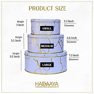 Pack of 3 Stackable Round Metal Tin Containers with Lids – Multipurpose Tins for Cookies, Candies, Kitchen Essentials & More | Thoughtful Gift for Women's / Mother's Day – Elegant White Gold Design