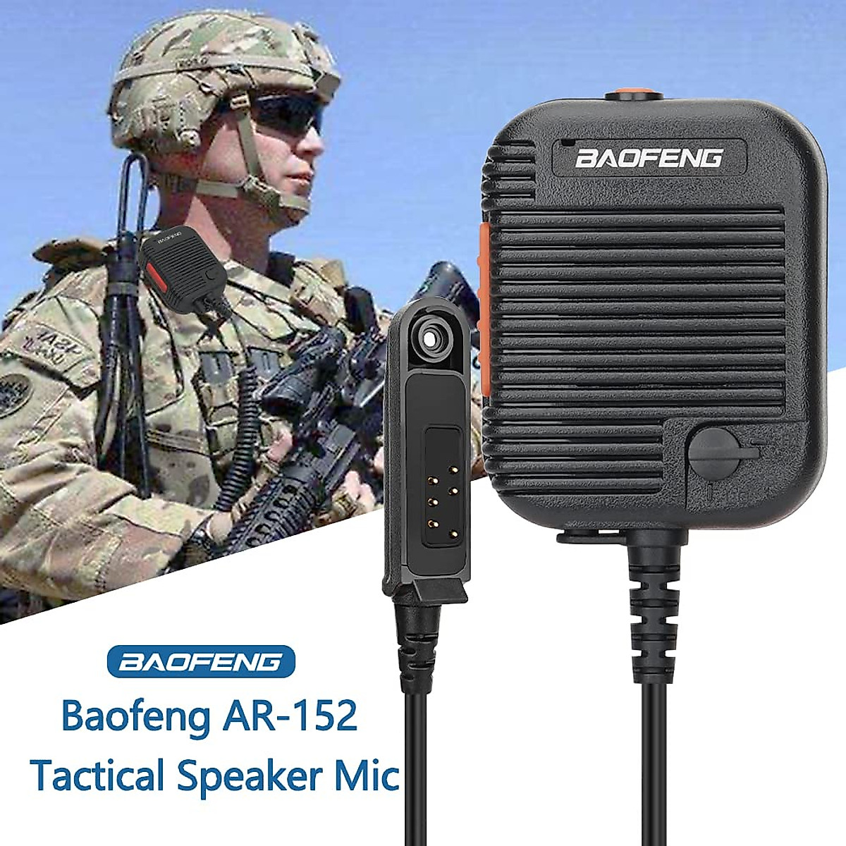 BAOFENG Ham Radio Speaker Mic Tactical Volume Adjustable Dual PTT Mic with 3.5mm Acoustic Tube Earpiece UV-9R Plus UV-9RPRO GMRS-9R UV-9G GT-3WP BF-9700 Waterproof Two Way Radio